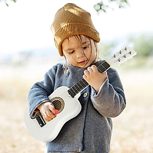 21 Inch Guitar Small Acoustic Guitar for Beginners 6- String Wooden Guitar White
