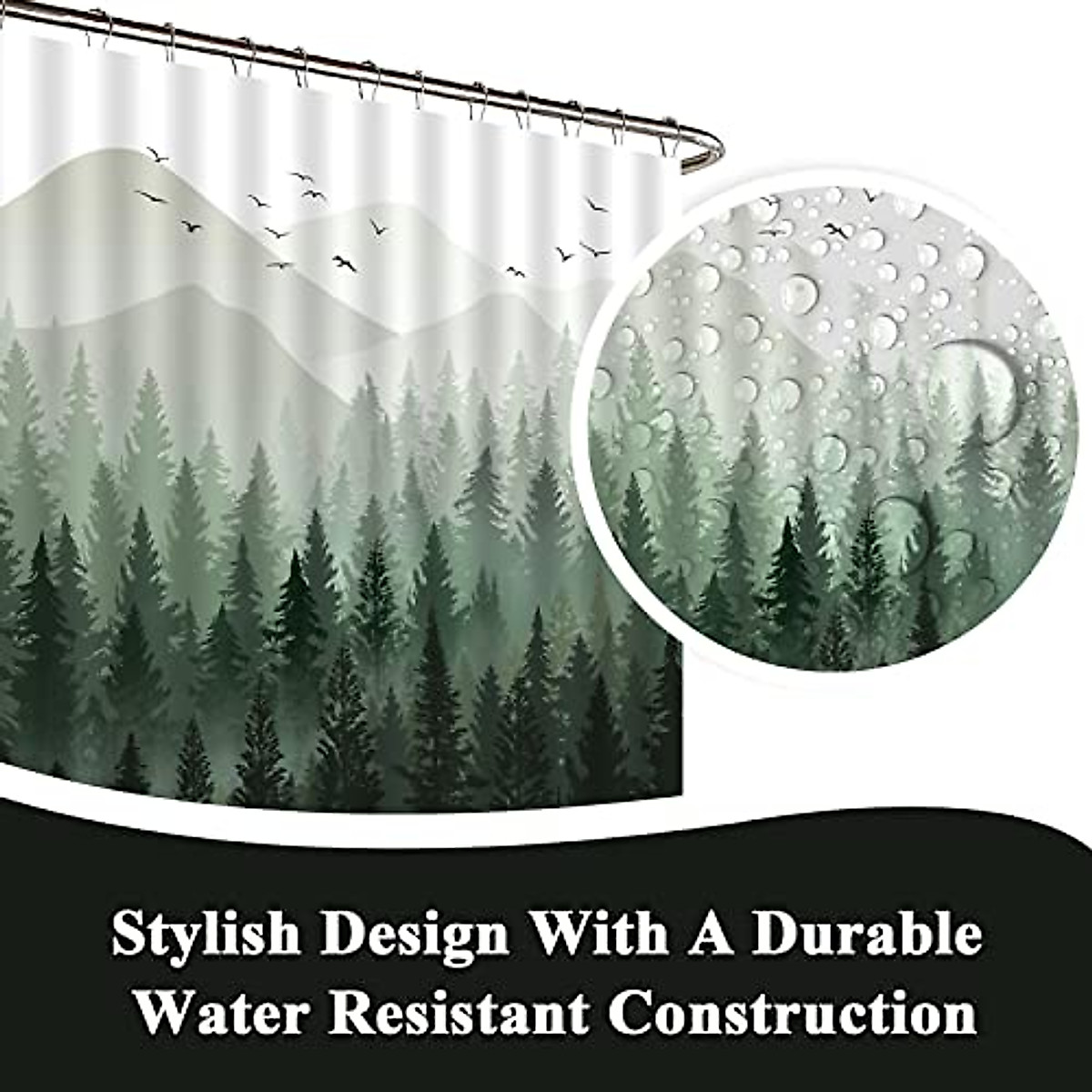 ZYLLGLOW Forest Shower Curtain Set Boho Shower Curtain Set with Rugs, Abstract Mountain Bathroom Decor Accessories Bathroom Set with Shower Curtain and Rugs Leaves Curtain Set
