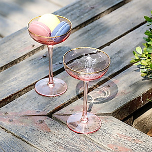 REAWOW Pink Champagne Glasses 5 OZ Champagne Coupe Glasses Classic Cocktail Glassware Gilded Dessert Cup Creative Unique Gift Set of 2