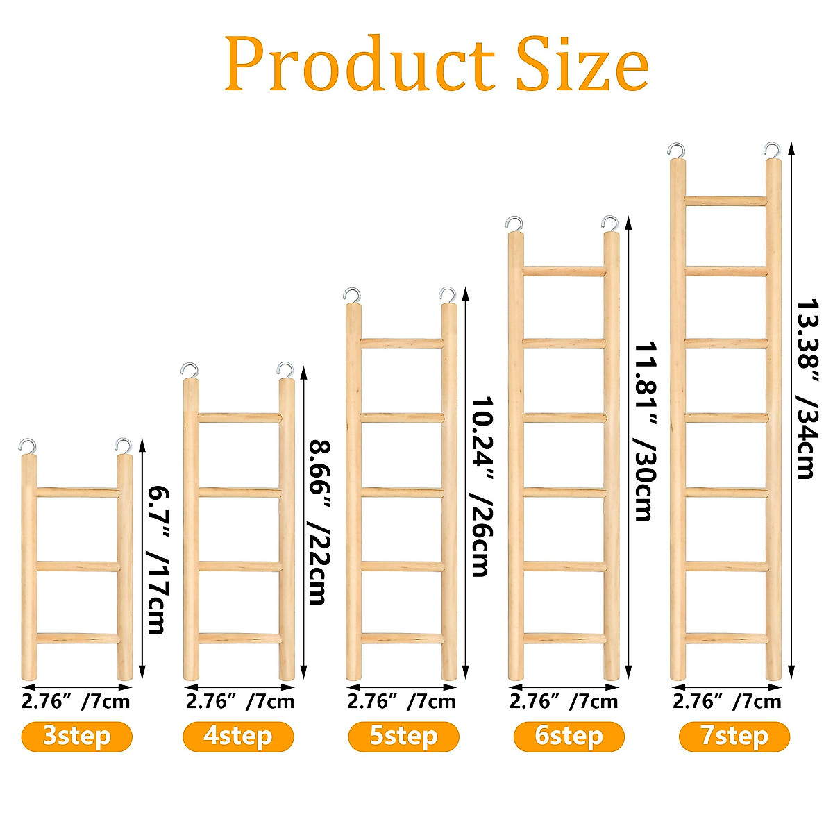 YHNTGB 5pcs Wooden Bird Ladder for Parrots Cage 5 Basic Sizes Perch Parakeet Climbing Toys Hanging Pet Natural Step Cockatoo Lovebirds