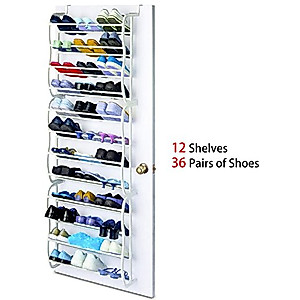 GPCT Over The Door Wall Hanging 36-Pair Shoe Rack. Fits Over Standard-Size Doors, 12 Shelves Design, Holds Sneakers, Heels, Sandals, Low Boots. Shelf Closet Wall Hanging Organizer Storage Shoe Stand