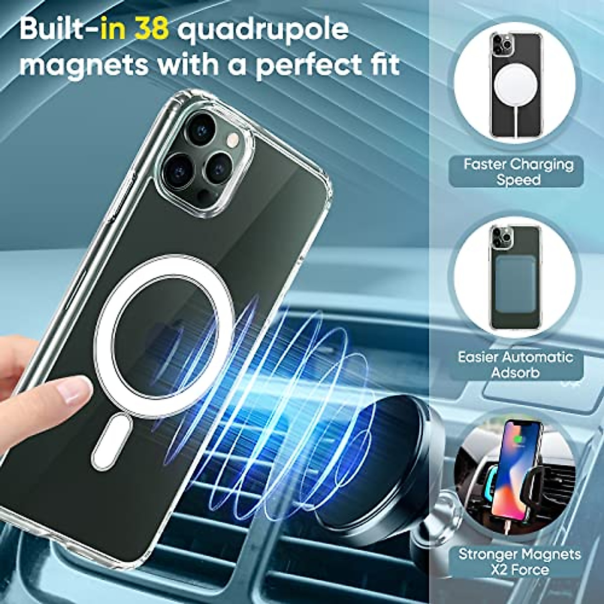 HVDI Clear Magnetic Case for iPhone 11 Pro Max with Mag-Safe Wireless Charging,Soft Silicone TPU Bumper Cover,Thin Slim Fit Hard Back Shockproof Anti-Yellow Protective Case for iPhone 11 Pro Max 6.5In