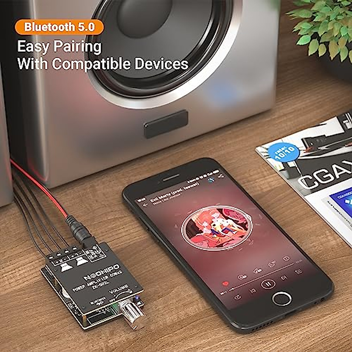 NEOHIPO ZK-502L Bluetooth 5.0 Amplifier Board 2 Channels 50W x 2 Mini Receiver Wireless Stereo Audio Digital Amp Module for Home Passive Speakers