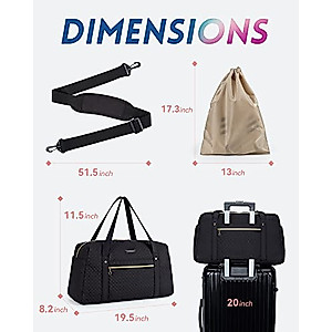 Travel Duffle Bag, BAGSMART 31L Quilted Weekender Overnight Bag for Women, Large Carry On Airport Bag with Wet Pocket & Shoe Bag for Travel, Business Trips, Sports (Black-Basic version)