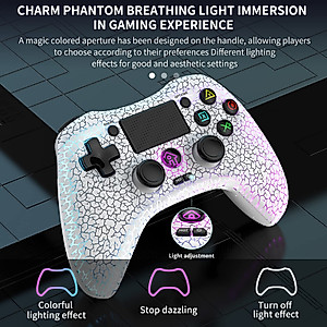 RALAN Wireless Controller with 8 Color Adjustable LED Lighting Compatible with PS4 Pro/Slim/for PS4 Controller Dualshock 4, with Headphone Jack for FPS Game （White）