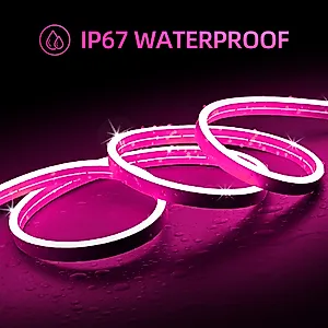 Annxrenn LED Neon Flexible Light Strip, 16.4FT/5M Neon Light Strip Pink 12V Silicone Neon Light Waterproof for Bedroom Indoors Home Decor (Power Adapter Included)