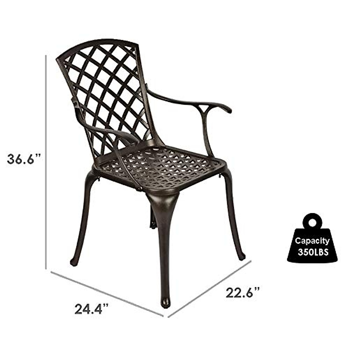 OKIDA 2 Piece Cast Aluminum Arm Dining Chairs, Outdoor Patio Bistro Chair Set of 2 for Garden, Backyard, Lattice Weave Design