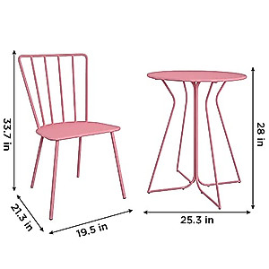 Novogratz Poolside Gossip Collection, Heidi Outdoor/Indoor Bistro Set, 3 Piece, Pink