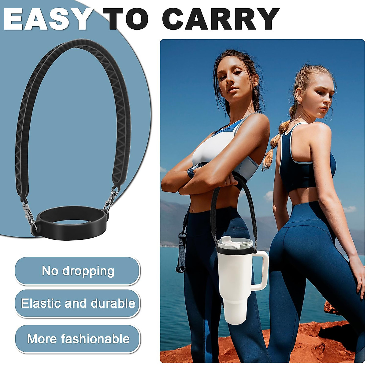 Water Bottle Holder with Strap for Stanley Cup Owala Water Bottle, Durable Silicone Water Bottle Strap Fits 1-40oz Bottles, Water Bottle Handle with Strap for Carrying in Hiking Cycling Gyms