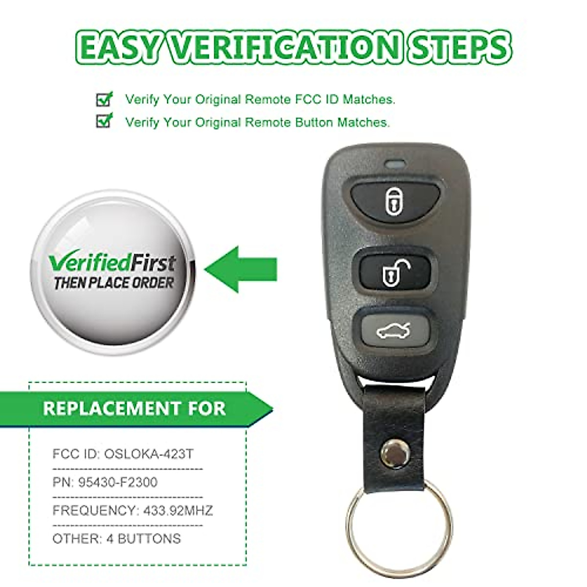 Extra-Partss Keyless Car Key Fob Replacement for Hyundai Elantra (SE SEL) fits 2016 2017 2018 2019 2020 4 Button Remote OSLOKA-423T 95430-F2300 (1)