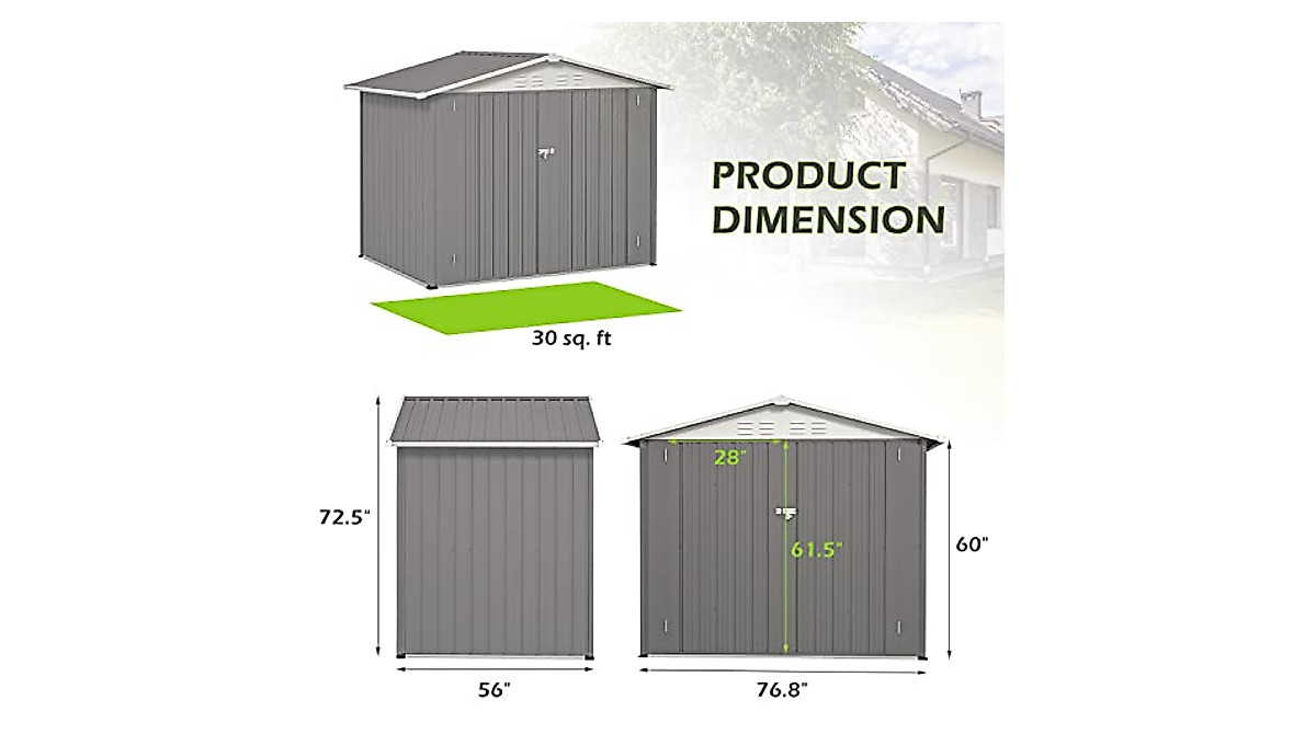 TOLEAD Metal Outdoor Storage Shed 6' x 4', Outside Storage House with ...