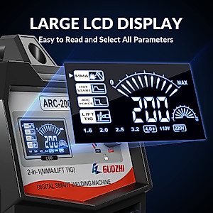 GZ GUOZHI Stick Welder, Actual 200A ARC/Lift TIG 2 in 1 Welder Machine with Large LCD Display, 110V/115V or 220V/230V Portable MMA Welding Machine with Synergic, Hot Start Arc Force Anti-Stick Welder