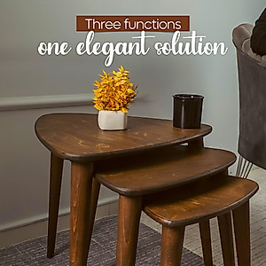 TriHome, Solid Nesting Table Set of 3, Birch Mid Century Pebble Tables with Wood Tapered Legs, Portable Modern Side Coffee Tables, Handmade Home Furniture, Farmhouse, Living Room, Nightstand, Triangle