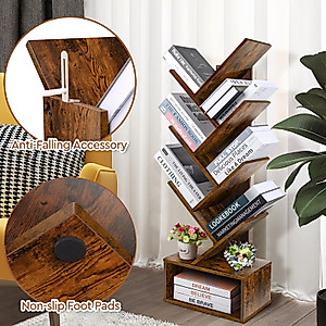 Luckyeestar 6 Tier Tree Bookshelf, Retro Floor-Standing 6 Shelf Bookcase Storage Rack, Wooden Storage Rack Modern Bookshelf, Put Books, Photo Albums, Magazines, CD（ Rustic Walnut）