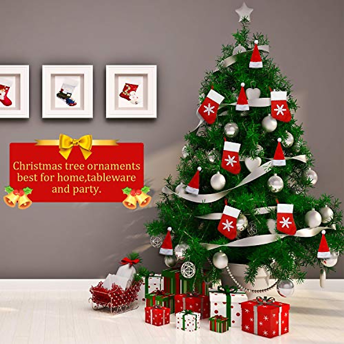 40 Pieces Christmas Santa Hats Silverware Holders Tableware Holders Santa Claus Flatware Holder Christmas Socks Decorations Dinner Table Decorations Party Supplies