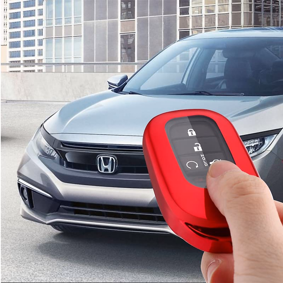 K LAKEY Honda Civic Key Fob Cover,Compatible with 2022 New Honda Civic Accord Sport SI EX EX-L Touring key Fob Silicone TPU Protective Case Holder Shell wih Keychain Blue
