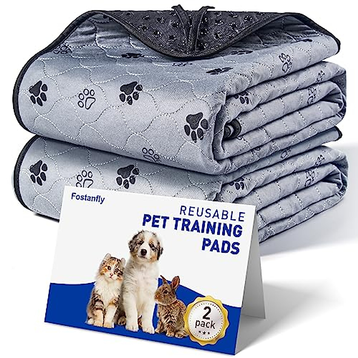 Non-Slip Washable Pee Pads for Dogs, 2 Pack Large 36"x41" Ultra-Absorbent and Leak-Proof Reusable Potty Training Pads for Dogs and Cats Puppy Pads of Add 8 Lanyards