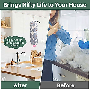 TOGETRUE Plastic Bag Holder, Lightweight Grocery Bag Holder for Plastic Bags, Wall Mount Floral Plastic Bag Storage Organizer, Reusable Shopping Bag Holder Dispenser for Kitchen Pantry (Light Grey)