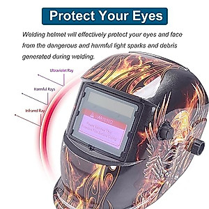 Solar Power Auto Darkening Welding Helmet with Wide Shade Range 4/5-9/9-13 with Grinding Feature & 2 Extra Lens Covers for ARC MAG MIG MMA Stick TIG Plasma Cutting (Model-44)