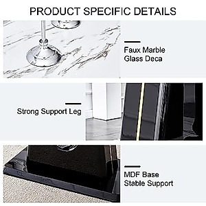 Luxurious Dining Table Set for 4, 63'' White Imitation Marble Tabletop with MDF U-Shaped Legs, Rectangle Glass Kitchen Table with 4 pcs White Leather Dining Chairs for Home Living Room