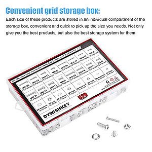 DYWISHKEY 520 PCS M3 M4 M5 M6, 304 Stainless Steel Hex Button Head Cap Bolts Screws Nuts Washers Assortment Kit with Hex Wrenches