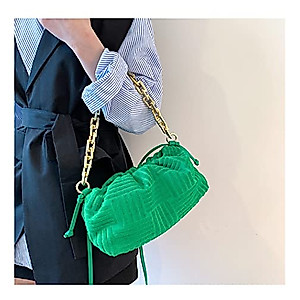 Soft Cotton Shoulder Bag for Women Metal Chain Clutch Hobo Evening Handbags Cross Body Color Green