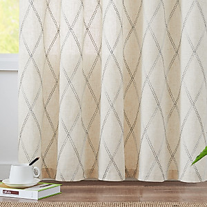 jinchan Linen Curtains for Living Room Grey Diamond Embroidered Curtains Geometric Patterned Window Drapes Flax Window Treatment Set for Bedroom Grommet Curtains 84 Inches Long 2 Panels