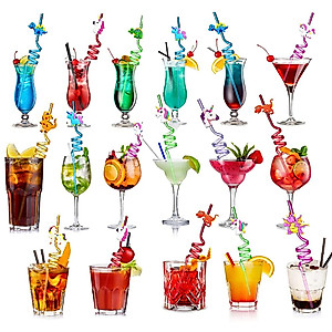 24 Pcs Reusable Drinking Straws Novelty Unicorn Party Straws Curly Hard Plastic Straws Kids Birthday Party Decorations Supplies Family Reunion Party Favors
