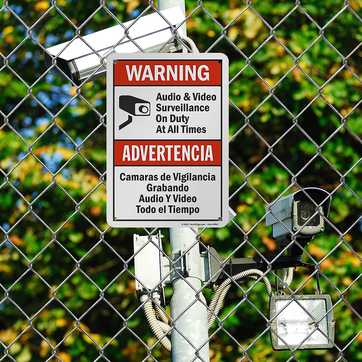 SmartSign "Warning - Audio & Video Surveillance On Duty At All Times" Bilingual Sign | 7" x 10" Aluminum
