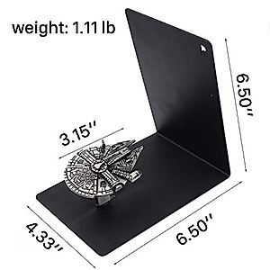 Premium Heavy-Duty Metal Bookend - Black L-Shaped Bookend Supports on Office Desk, Creative Gift for Dad and Lover (Airship)
