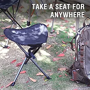 PORTAL Compact Folding Tripod Stool, Portable Tripod Chair 3 Legs for Camping Outdoor Hiking Hunting Fishing Picnic Travel Beach BBQ Garden Lawn, Supports 225 lbs, Black