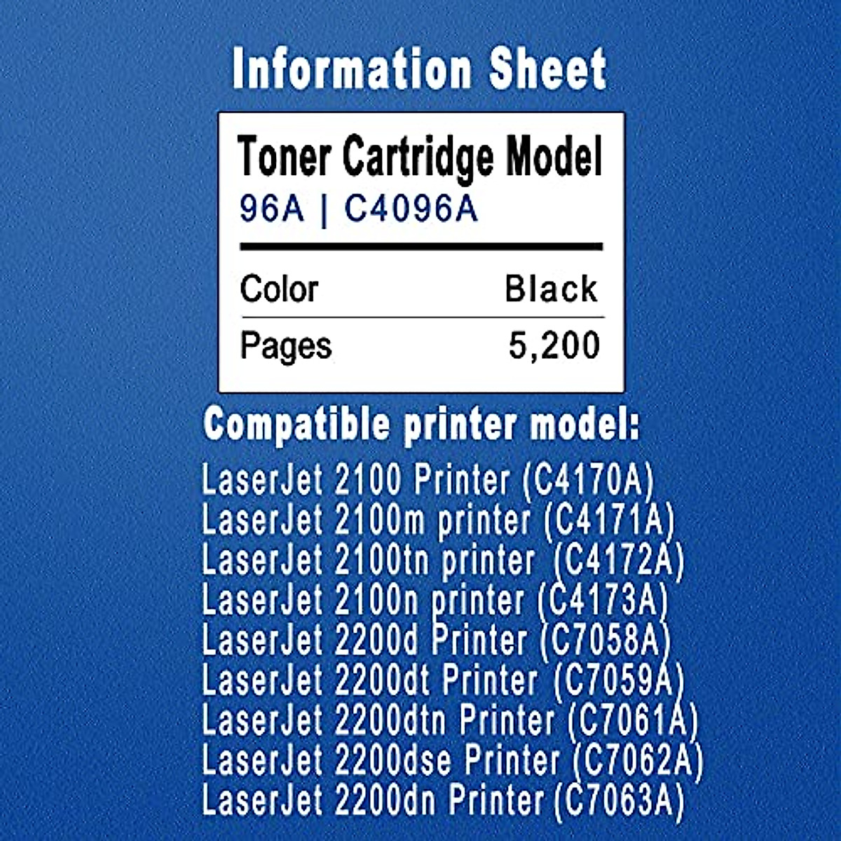 1-Pack High Yield 96A C4096A Black Toner Cartridge : VSRNK Compatible Replacement for HP 96A Toner Cartridge 2100 2100m 2100tn 2100n 2200d 2200dt 2200dtn 2200dse 2200dn 2200 Printer