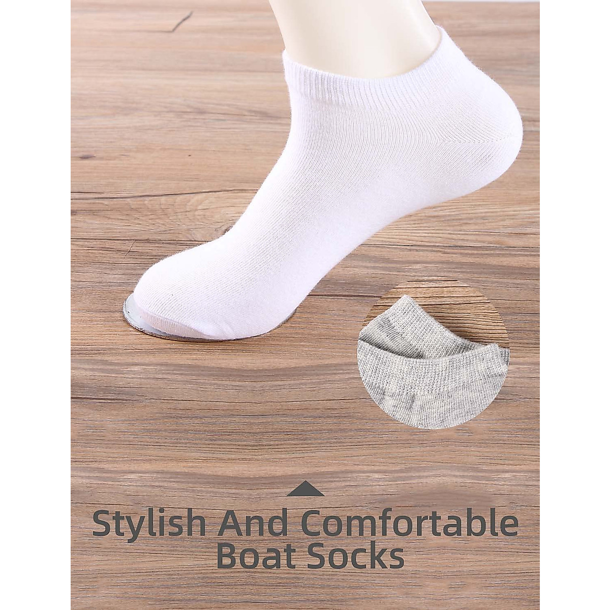 WAIKAS [Pack Of 5 Pairs] Men's Ankle Socks, Stretch Cotton Socks For Man, Common Size, Black/White/Grey/Dark Grey/Navy Blue each color 1 pcs, 5pcs Packing