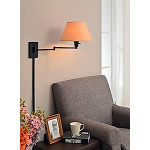 Kenroy Home 30110BLKP Simplicity Wall Swing Arm Lamp with Matte Black Finish, Modern Style, 14" Height, 15.5" Width, 25" Depth