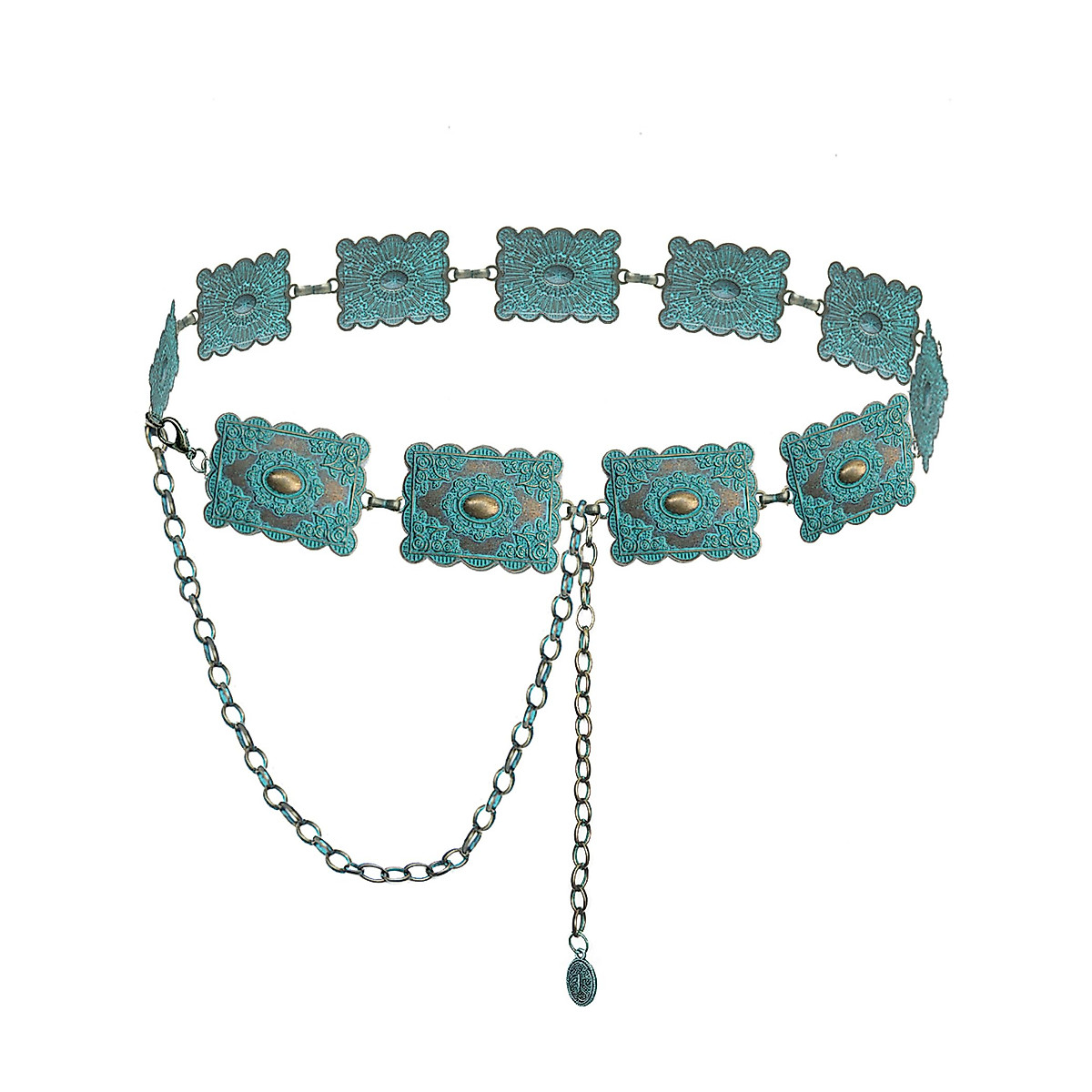 TOPACC Turquoise Concho belts for Women Western Square Teal Metal Cowgirl Boho Chain Belt for Dresses Jeans Country Concert Outfit