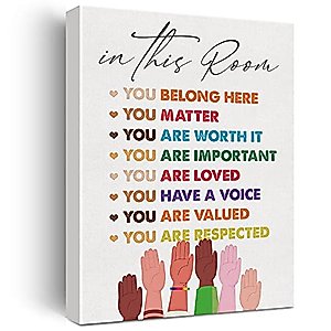 Inspirational Diversity Wall Art in This Room Watercolor Canvas Painting Prints for Classroom Office Wall Decor Framed Equality Artwork Gifts(12x15 Inch)