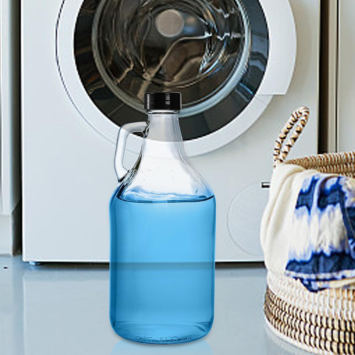 ZEAYEA 3 Pack Glass Growlers, 64 oz Clear Glass Jug, Half Gallon Jugs with Seal Cap and Handle for Beer, Home Brewing, Kombucha, Distilled Water