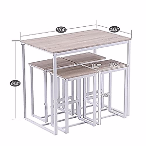 Dining Table Set (100 x 60 x 87) cm Oak Simple 87cm High Bar Table and Chairs Set of 5 PVC Paper Lacquered White Matte White