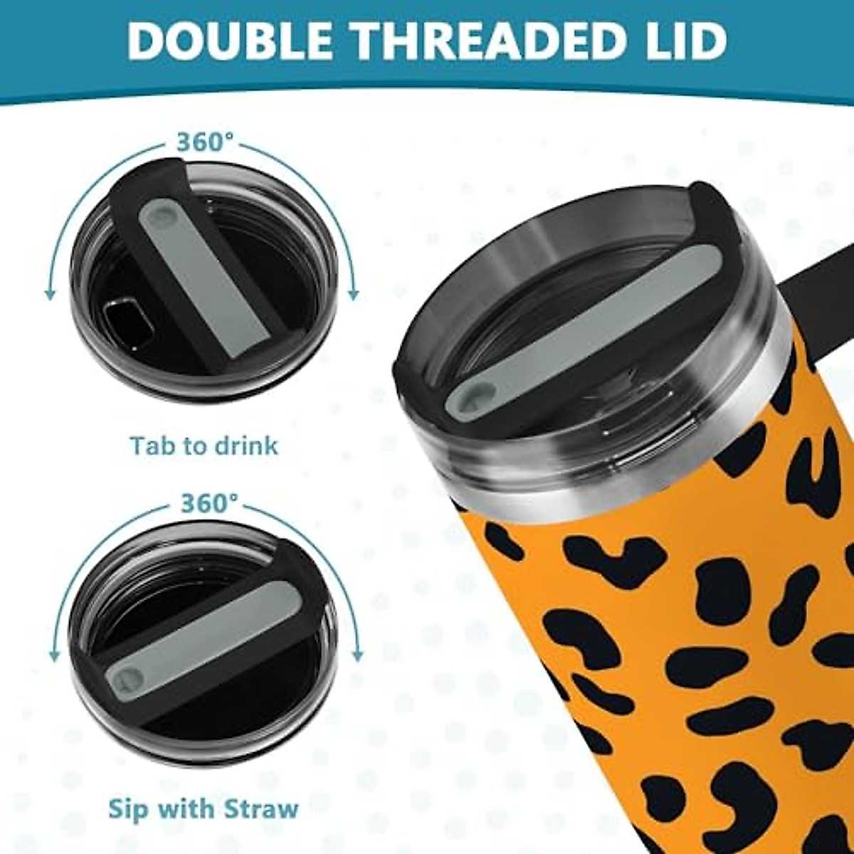 Flradish 30oz Tumbler with Handle, Orange Leopard Print Stainless Steel Tumbler with Lid and Straws Double Wall Vacuum Insulated Leakproof Coffee Travel Mug