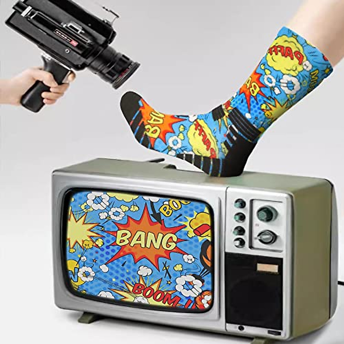 JDQ 3 Pairs Funny Socks- Mens Stocking Stuffers Christmas Novelty Gift, Crazy Cool Socks, Graffiti Pattern Colorful Dress Calf Crew Socks, Women Men Teens- M