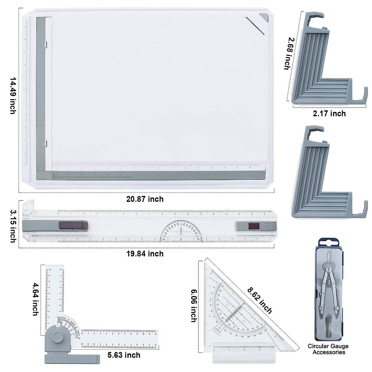 Frylr Inch A3 Drawing Board Drafting Table with Parallel Motion and Angle English Measuring System 20.87”L x 14.49”D
