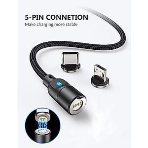 A.S Magnetic Charging Cable, Magnetic Type C Cable Fast Charging Data Sync Magnetic Cable Magnetic Phone Charger for Micro USB, USB C, i-Product Smartphones(3.3ft/3.3ft/6.6ft/6.6ft,Black)