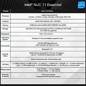 Intel NUC 11 Pro NUC11TNHi7 Barebone System - Ultra Compact - 1 x Processor Support Core i7 11th Gen i7-1165G7 Quad-core (4 Core)
