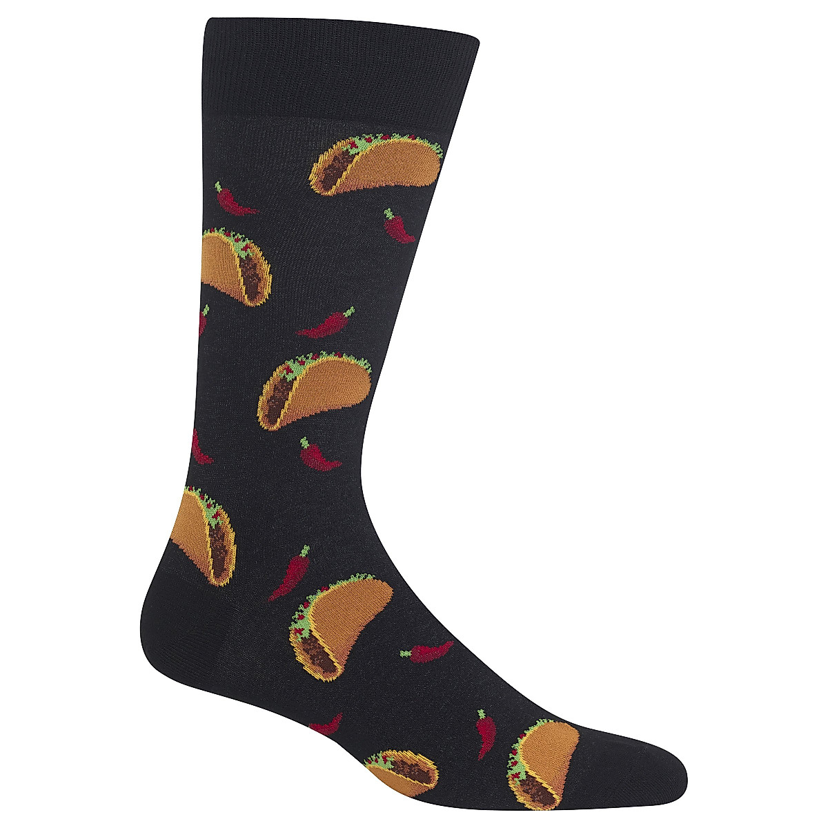 Hot Sox Men's Fun Food and Drink Crew Socks-1 Pair Pack-Cool & Funny Novelty Fashion Gifts, Tacos (Black), Shoe Size: 6-12