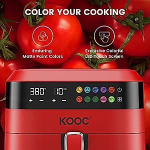 KOOC Air Fryer, 6.5 Quart 10 in 1 Electric Air Fryer Oven (Free Cheat Sheet for Quick Reference), LED Touch Digital Screen, Easy Customized Temp/Time, Nonstick Basket, 1700W, Red