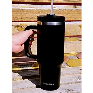 40 oz Tumbler with Handle and Straw, Black Insulated Travel Mug Iced Coffee Cup, Reusable Stainless Steel Insulated Water Bottle, Keeps Drinks Cold for 24 Hours, Dishwasher Safe, BPA Free, Large