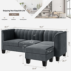 JAMFLY 79'' Sectional Sofa Couch for Living Room, Small 3-Seat L Shaped Couch with Linen Fabric, Convertible Sofa with Chaise Clearance Set for Small Space (Dark Grey)