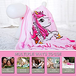Bilibunny Pink Unicorn Blanket for Girls&Boys Kids Toddler Baby, Soft Warm Flannel Cozy Fuzzy Fluffy Plush Fleece Throw Blanket for Couch Sofa Bed Travel Camping & Gift for Birthday Party Mothers Day