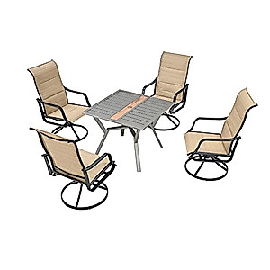 LOKATSE HOME 5 Pieces Patio Dining Set Metal Furniture Outside Swivel Chairs and Square Table, Beige