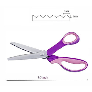 JISTL Professional Stainless Steel Dressmaking Sewing Craft Scissors, 9.3 inches Handled Pinking Shears (Purple)
